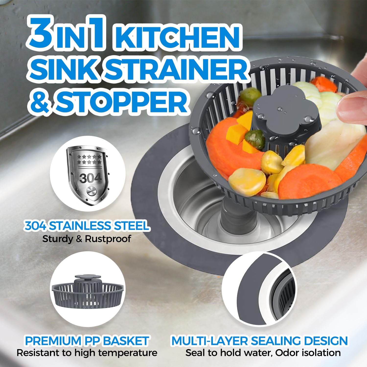 Snapklik.com : Zaa 2 Pack 3in1 Kitchen Sink Drain Strainer And Sink ...