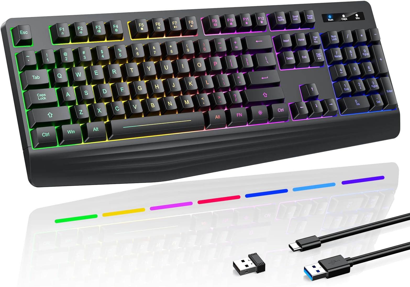 Amazon.com: Wireless Gaming Keyboard, RGB & Single-Color Backlit, Full ...