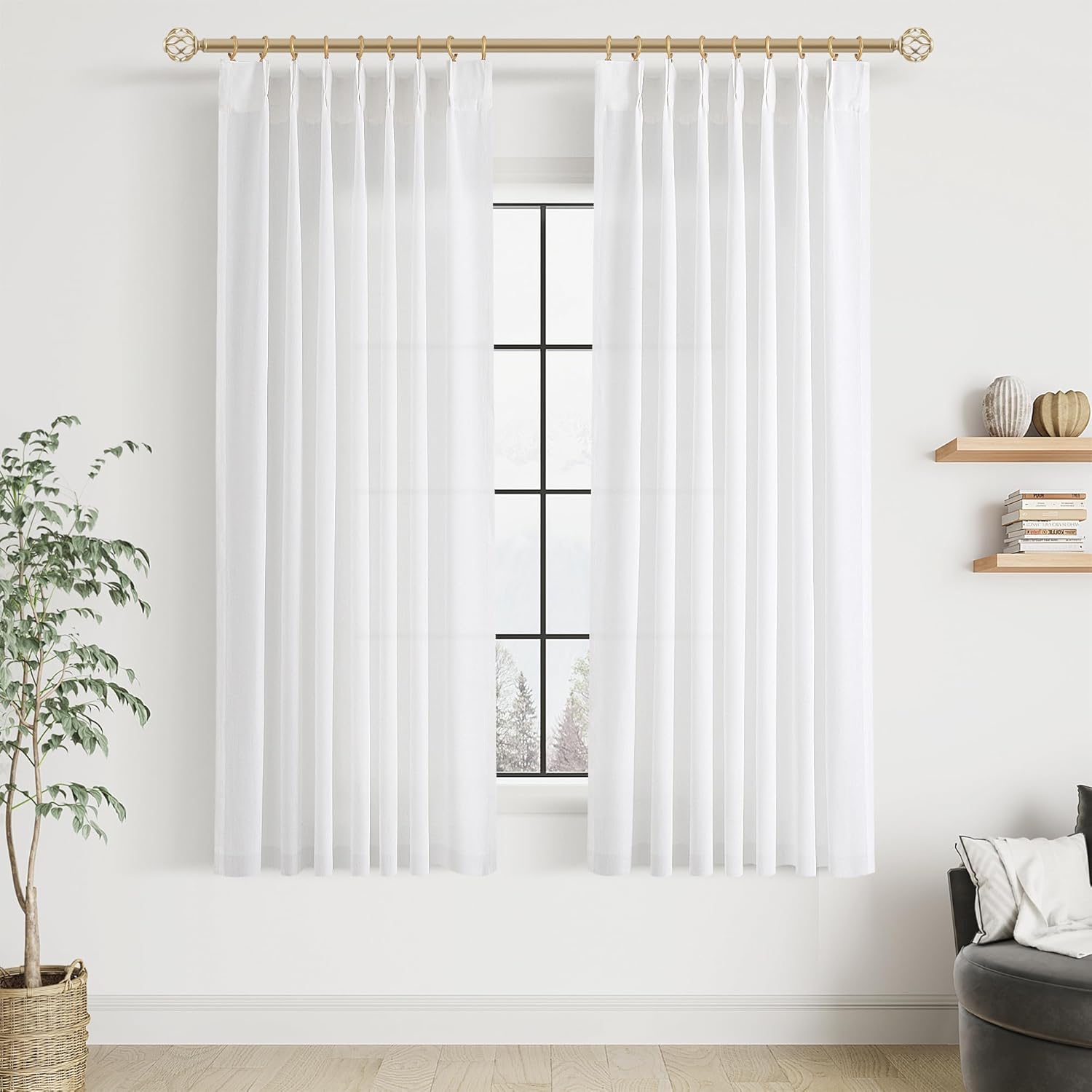 Amazon.com: White Pinch Pleated Semi Sheer Curtains 63 Inch Length for ...