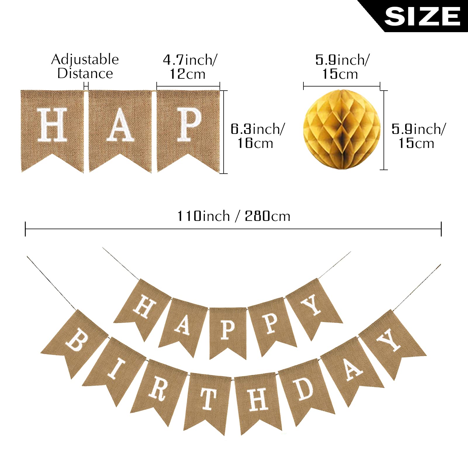 Snapklik.com : Burlap Happy Birthday Banner Rustic Birthday Decorations ...
