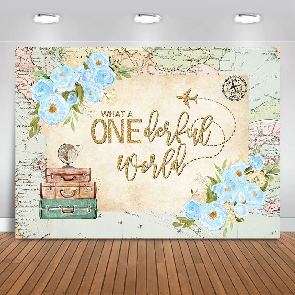 Amazon.com : Mocsicka What a Onederful World Backdrop Blue Floral ...