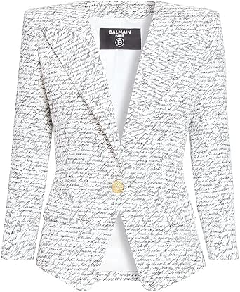 Amazon.com: Balmain, Love Letter One-Button Jacket, 34 (2), Blanc Noir ...
