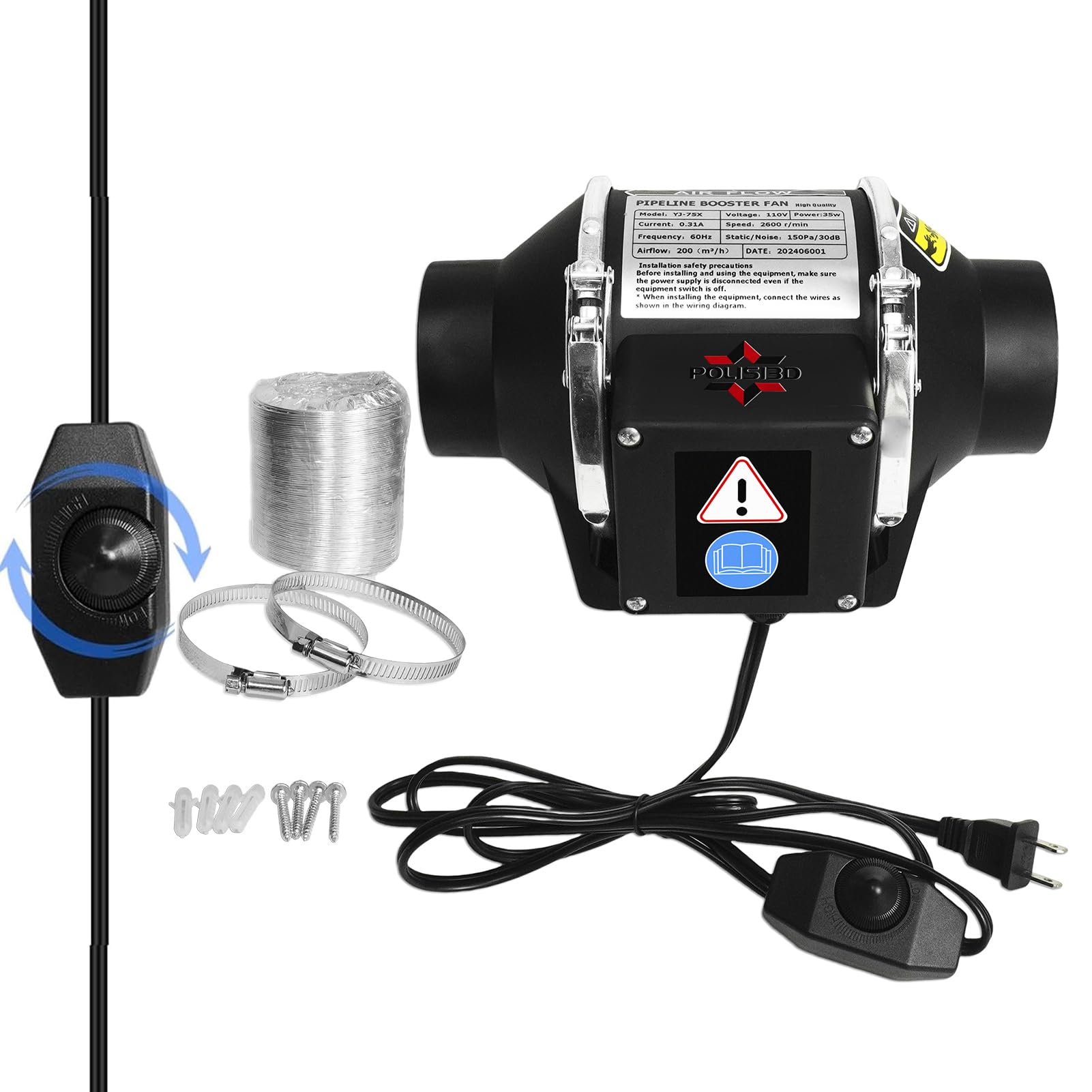 Snapklik.com : POLISI3D Powerful 3 Inch Duct Fan Ventilation AC Vent ...