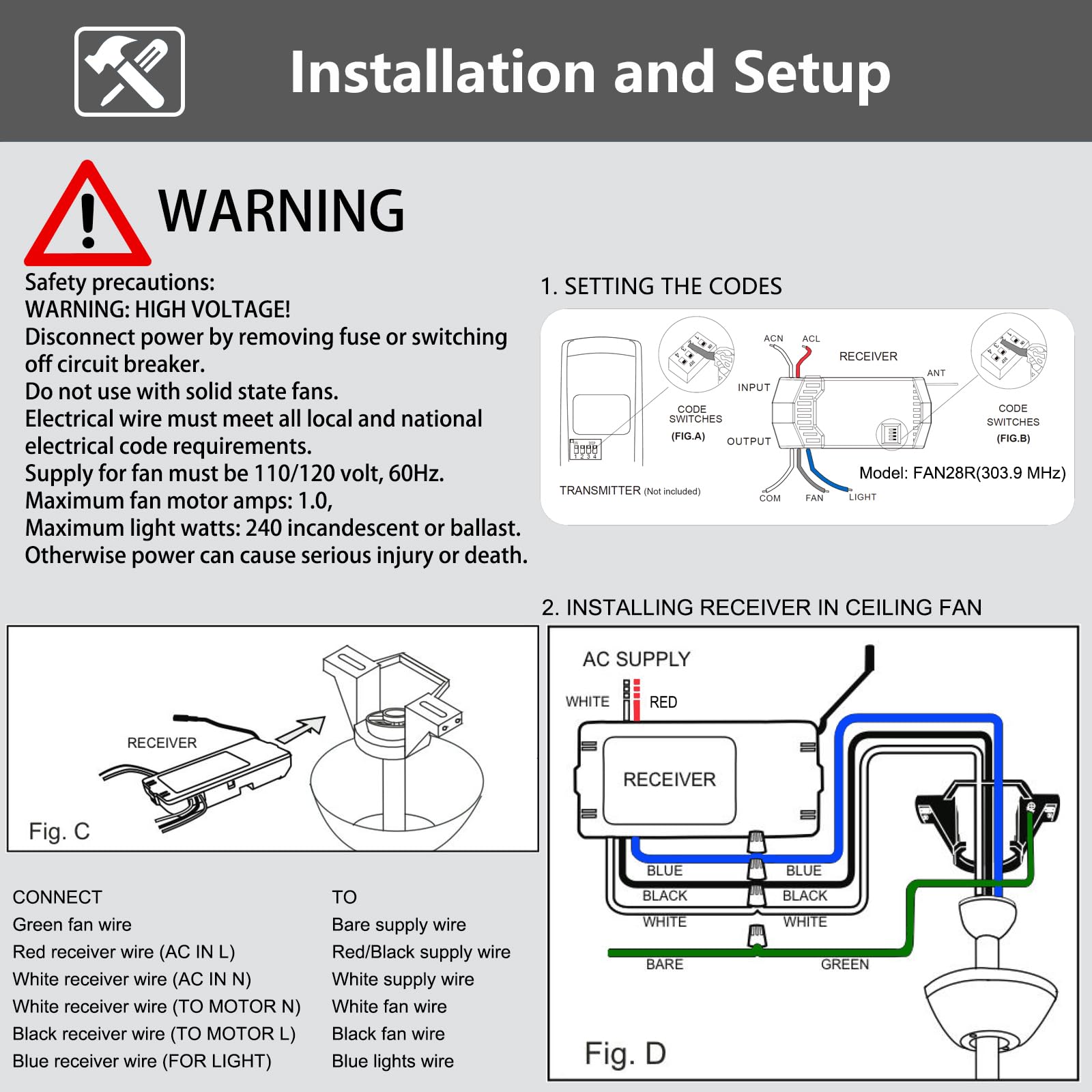 Snapklik.com : FAN28R Ceiling Fan Remote Control Receiver 240w 3039MHz ...