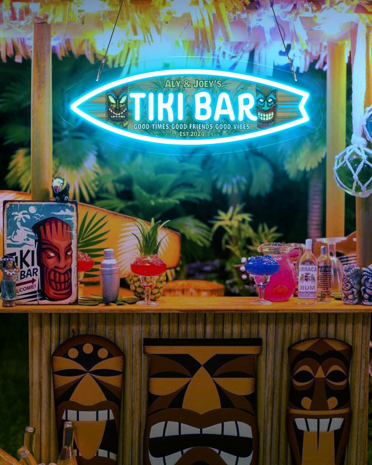 Custom Tiki Bar Neon Sign for Wall Decor, Personalized Tiki Face Plam ...