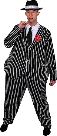 Adults Fat Gangster Costume - Hooped Pinstriped Gangster Suit + Fedora ...