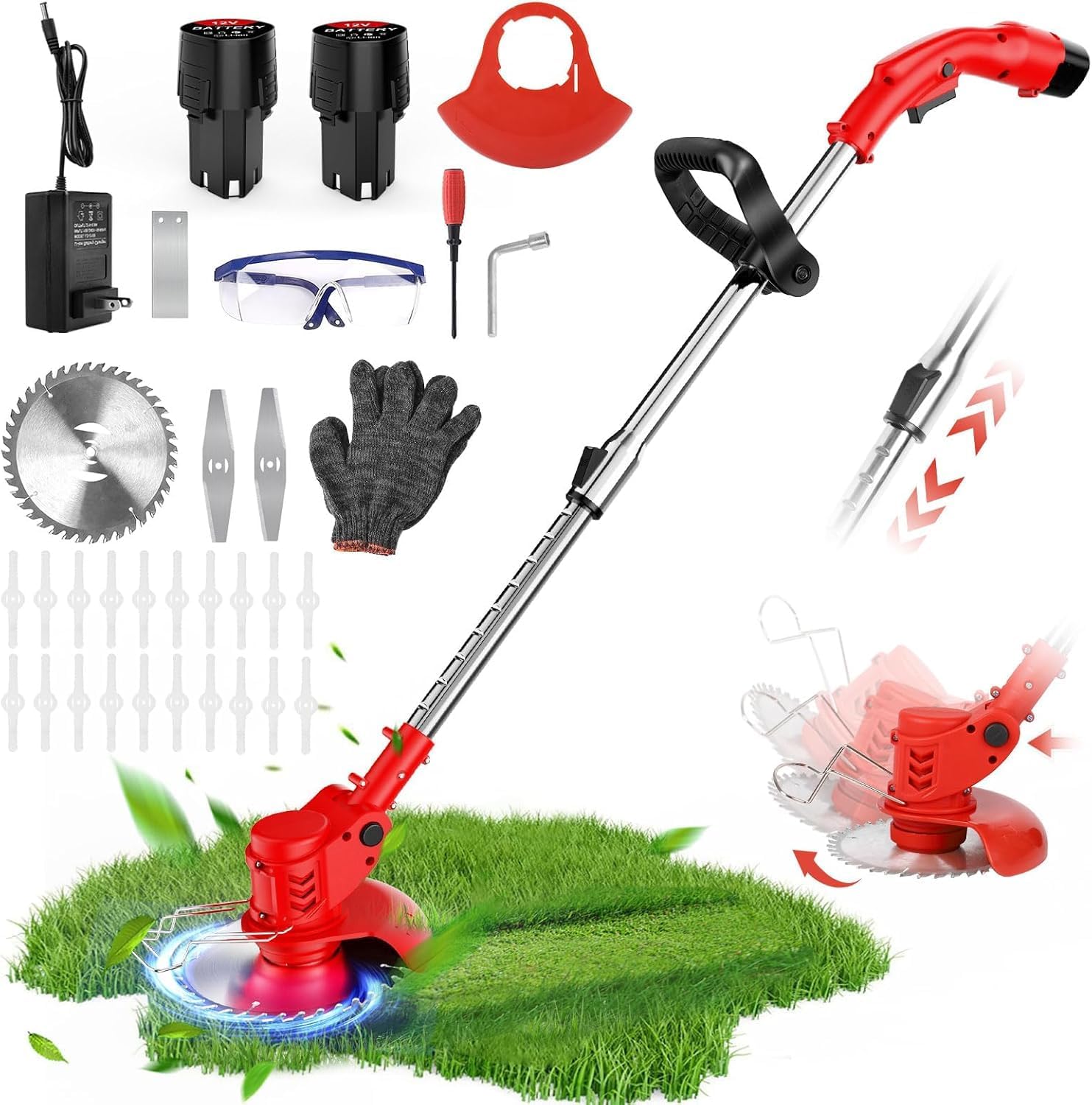 Cordless Strimmer Telescopic Lightweight Grass Trimmer Garden Strimmer ...