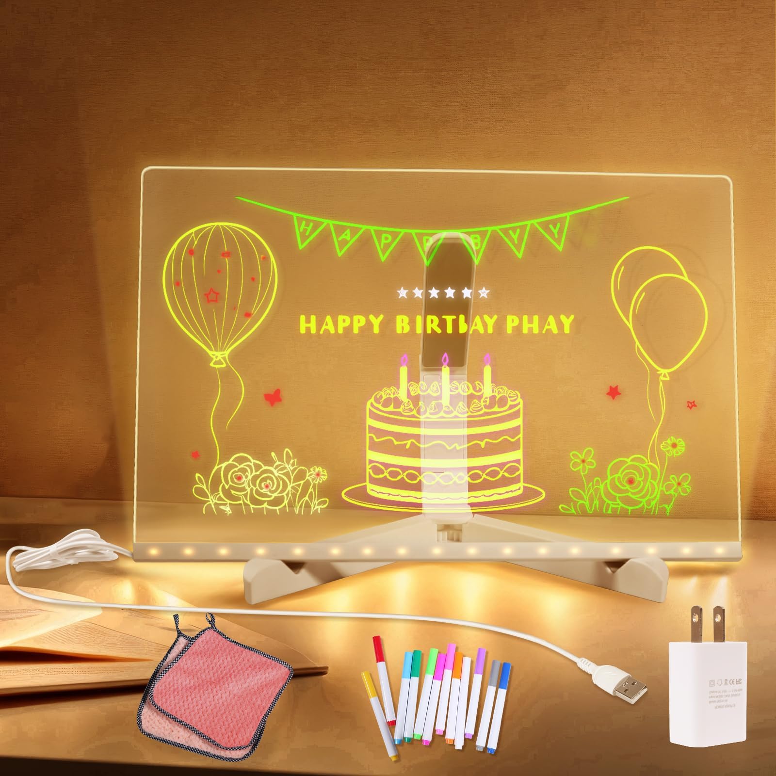 Amazon.com: LED Note Board with Colors 11.8" x 7.9", Acrylic Dry Erase ...