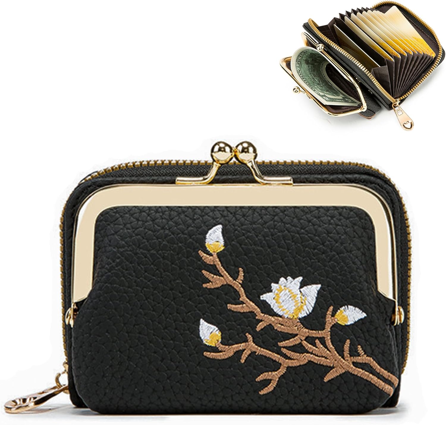 Linpr Women's Pebble Leather Wallet, 2-in-1 Zip-Around Credit Card ...