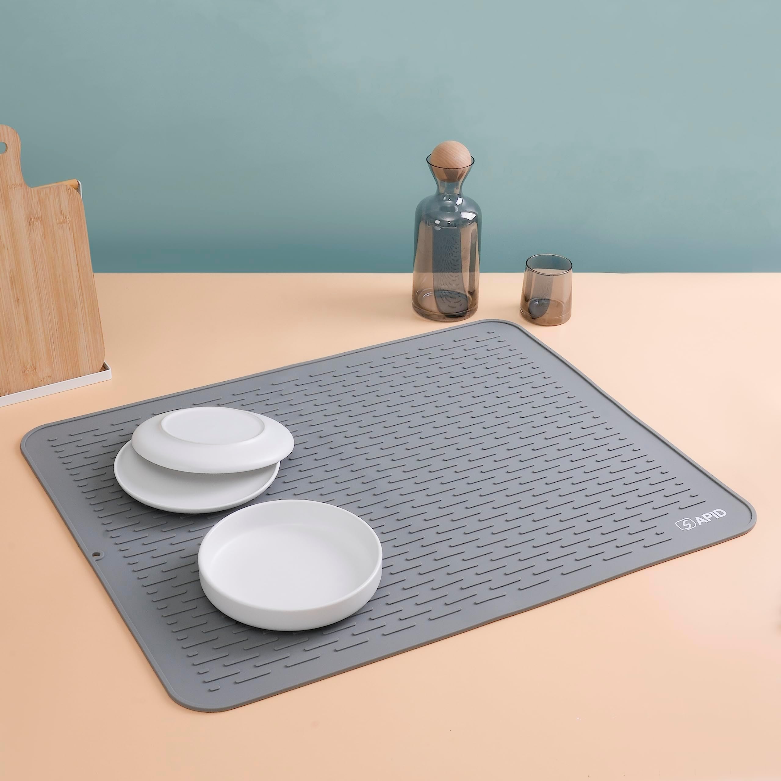 Amazon.com: Silicone Dish Drying Mat & Scrubber XXL 21" x18 " | Gray ...