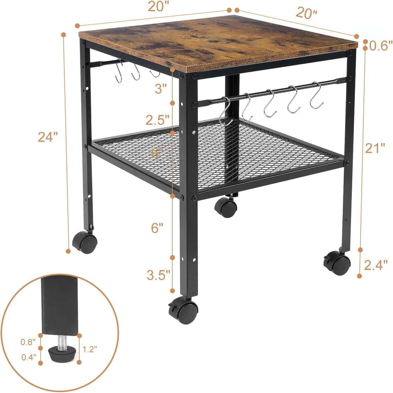 Buy Industrial 2-Tier End Table, 20 Inch Side Table with Adjustable ...
