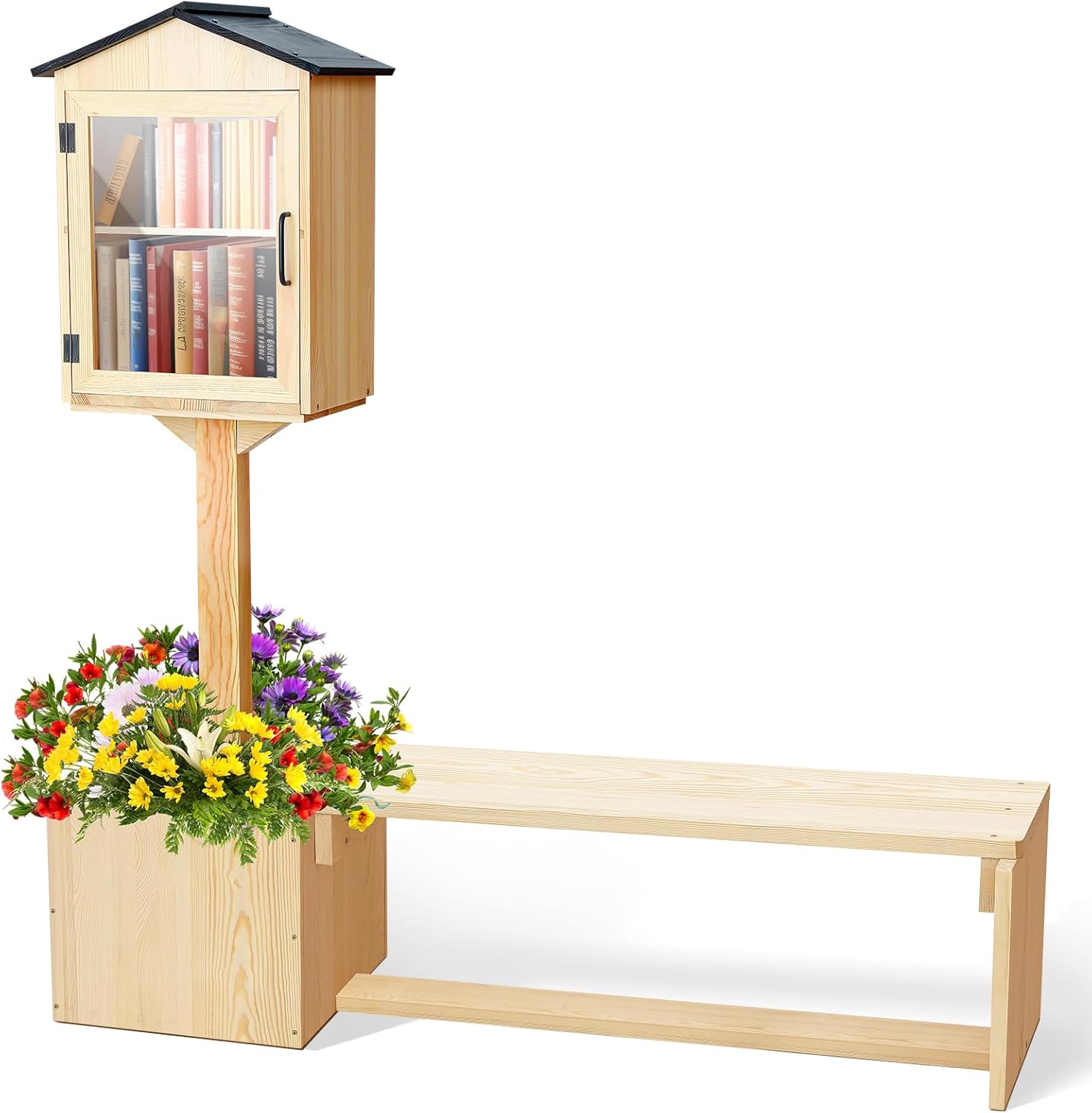 Amazon.com: Wonderjune Wooden Little Library Box and Bench Set Outdoor ...