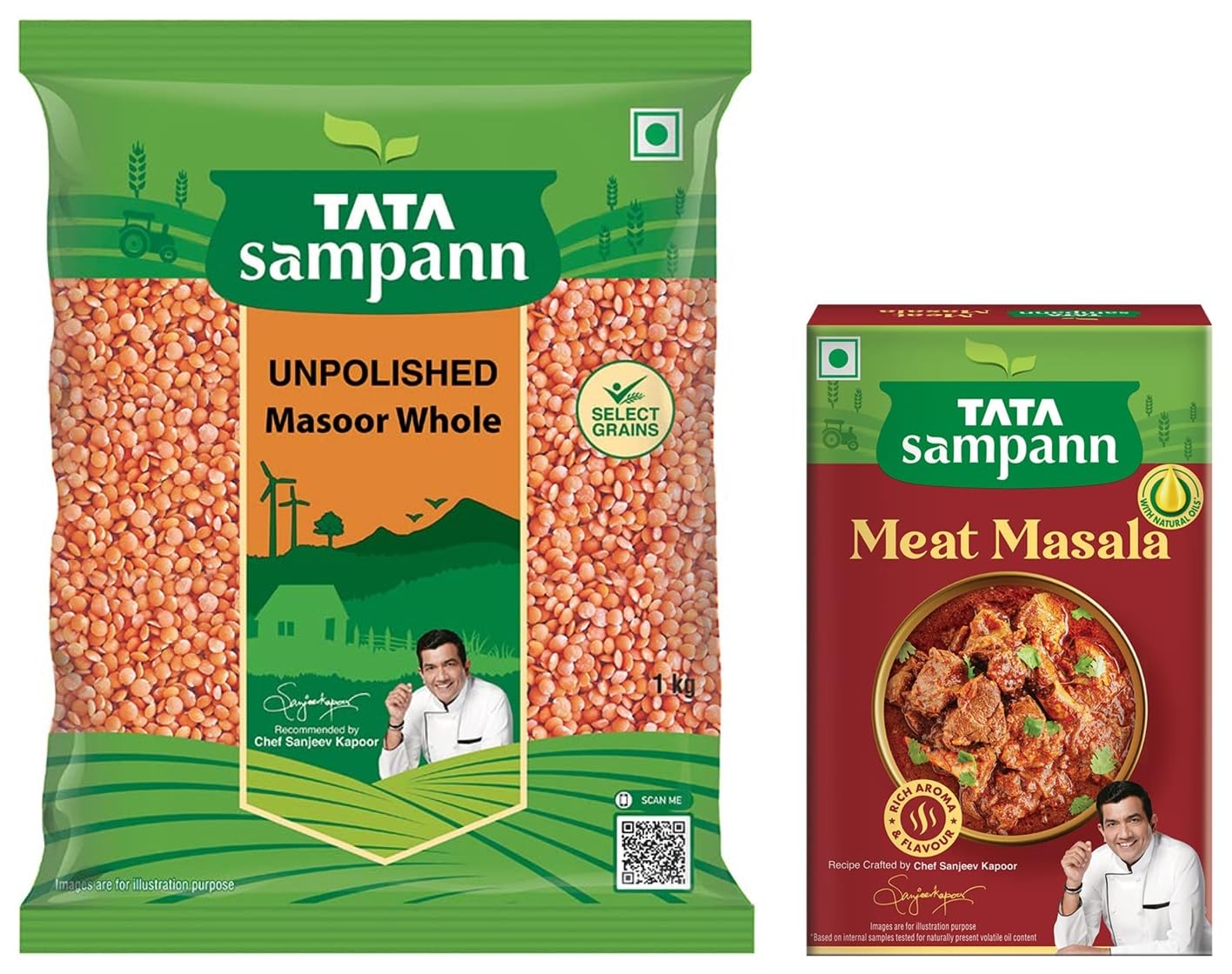 Tata Sampann Masoor Dal, Whole, 1kg & Tata Sampann Meat Masala with ...