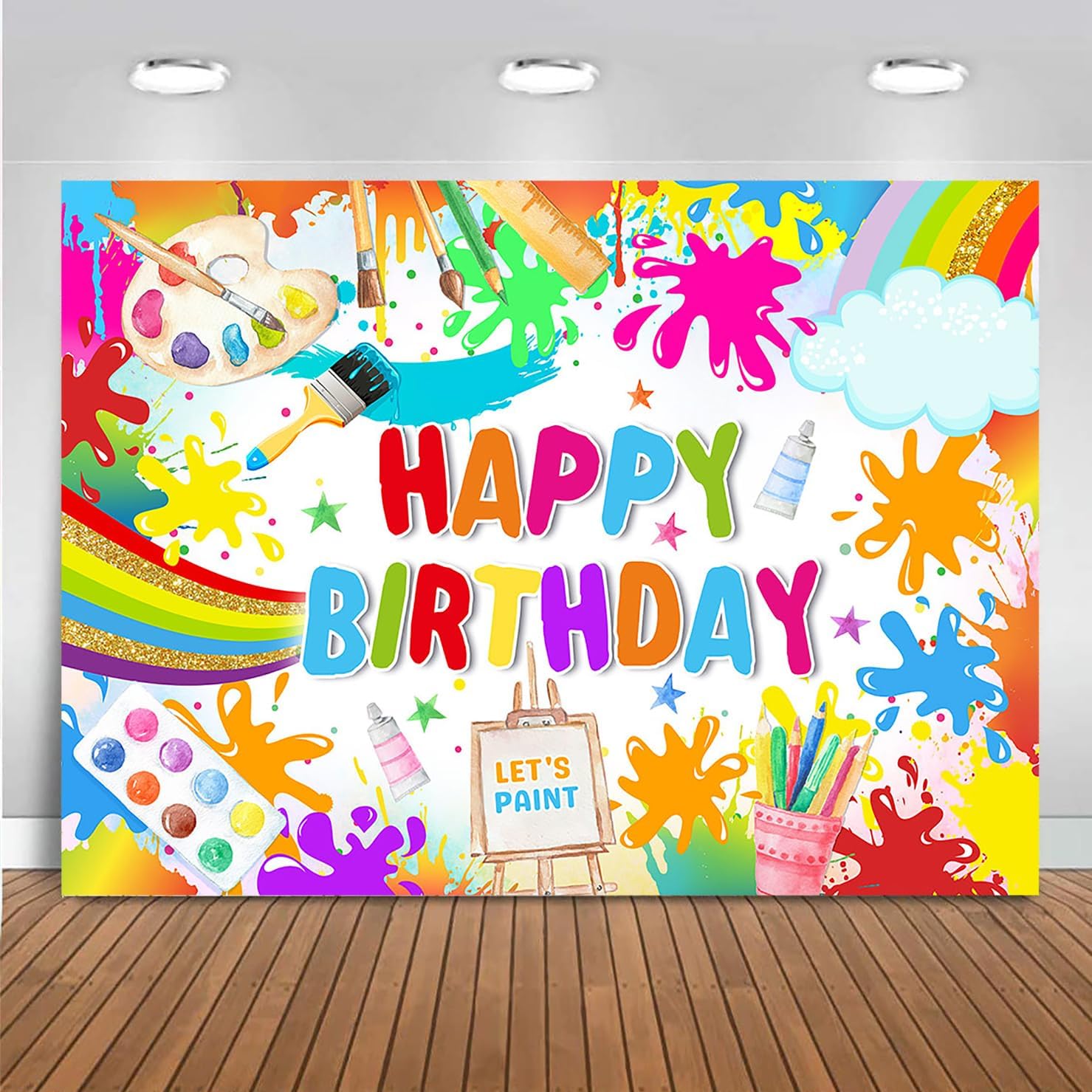 Amazon.com : Mocsicka Art Paint Happy Birthday Backdrop Banner Painting ...
