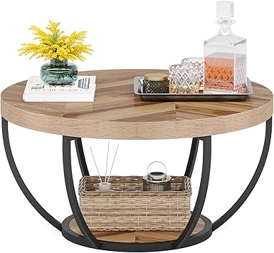 Amazon.com: Tribesigns 31.7" Round Coffee Table, Industrial 2-Tier ...