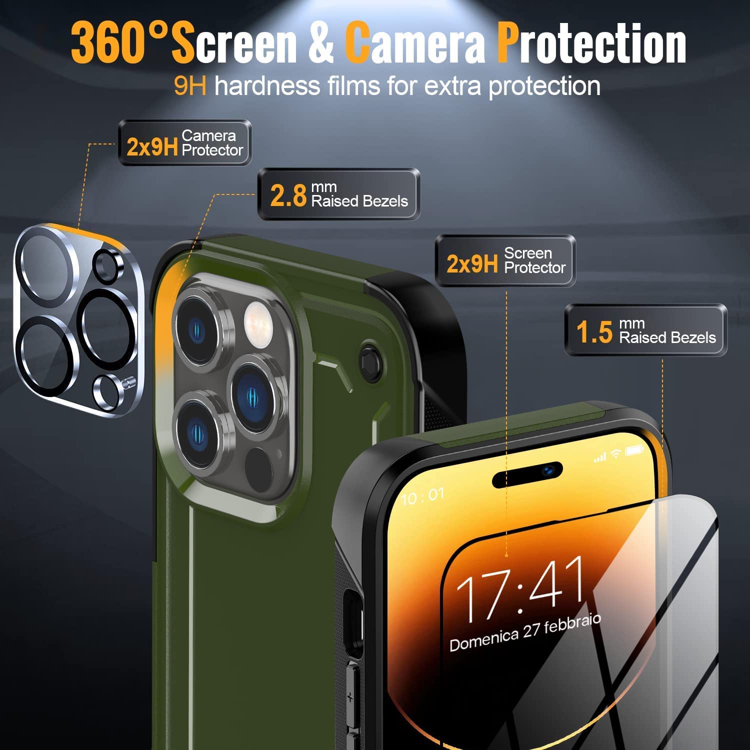 Oterkin for iPhone 14 Pro Max Case, iPhone 14 Pro Max Phone Case with [2 Pcs 9H Screen Protector ...