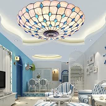 Tiffany Flush Mount Ceiling Light, LED Stained Glass Ceiling Lamp ...