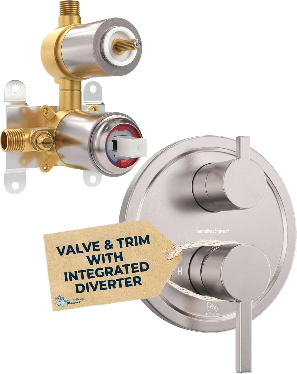 HammerHead Showers Solid Metal Two Handle Shower Valve and Trim Kit ...