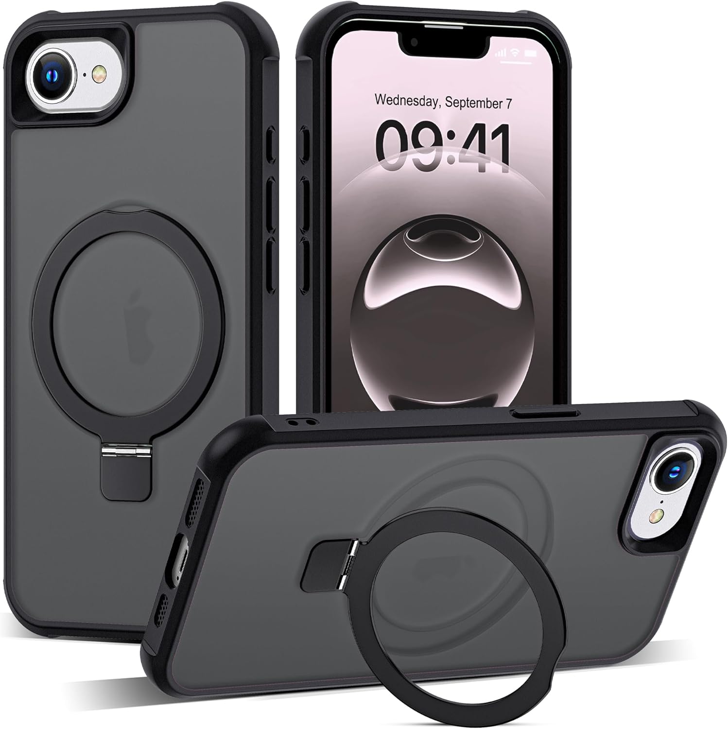 Amazon.com: SKYLMW Compatible with iPhone 16E Case with Invisible Magnetic O-Ring Stand Military ...