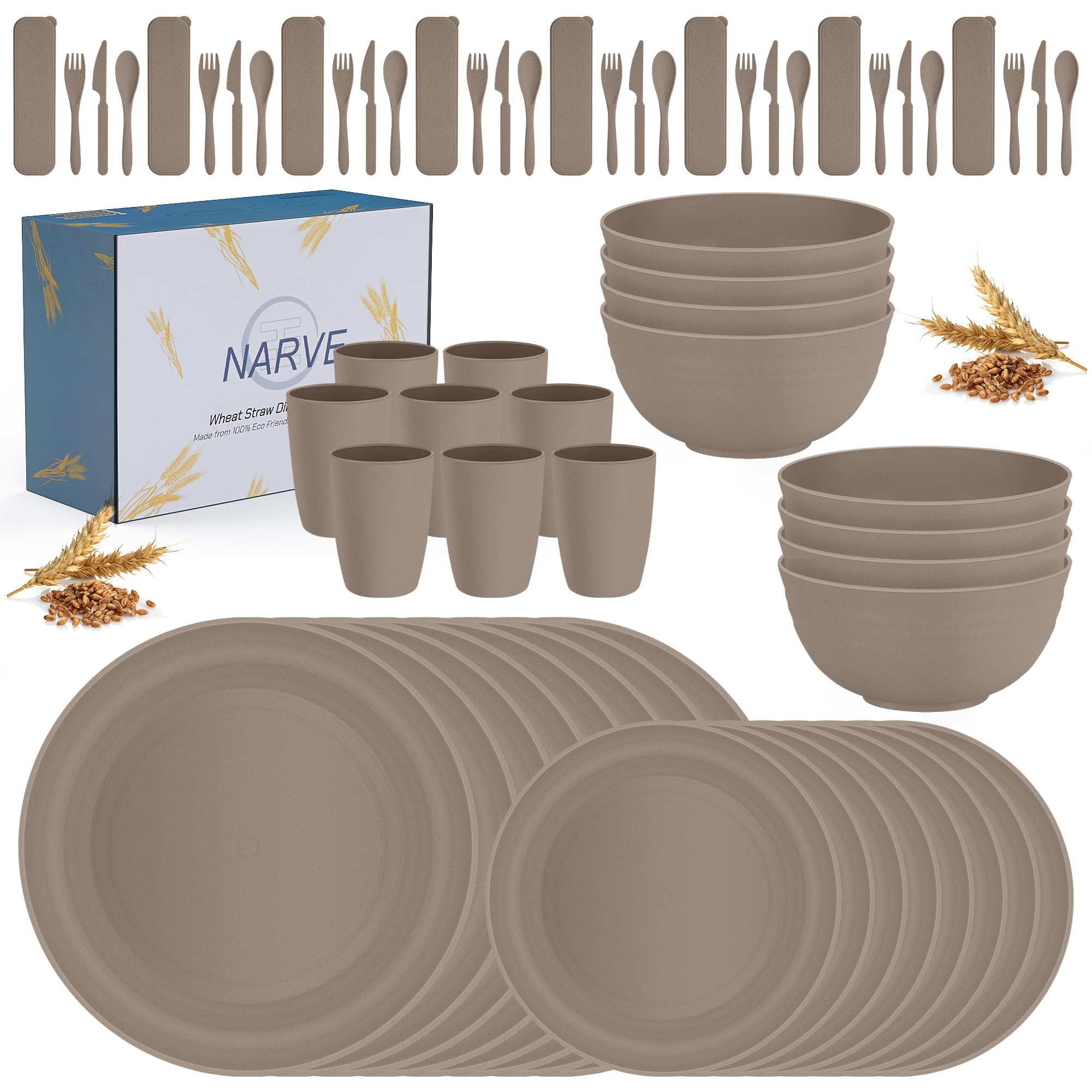 Amazon.com | NARVE 32 Piece Wheat Straw Dinnerware Sets | Unbreakable ...