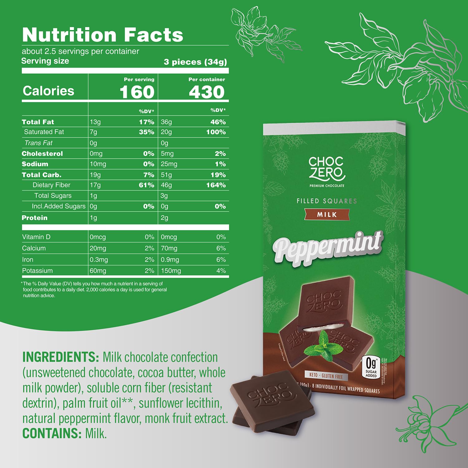 Snapklik.com : ChocZero Milk Chocolate Peppermint Patties Squares, No ...