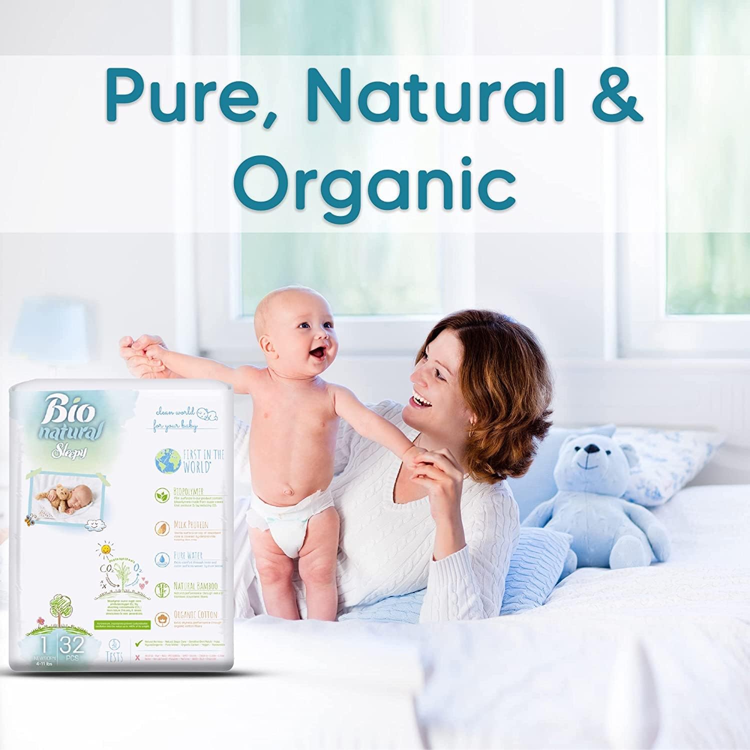 Amazon.com: Bio-Natural Sleepy Baby Diapers, Made from Organic Cotton ...