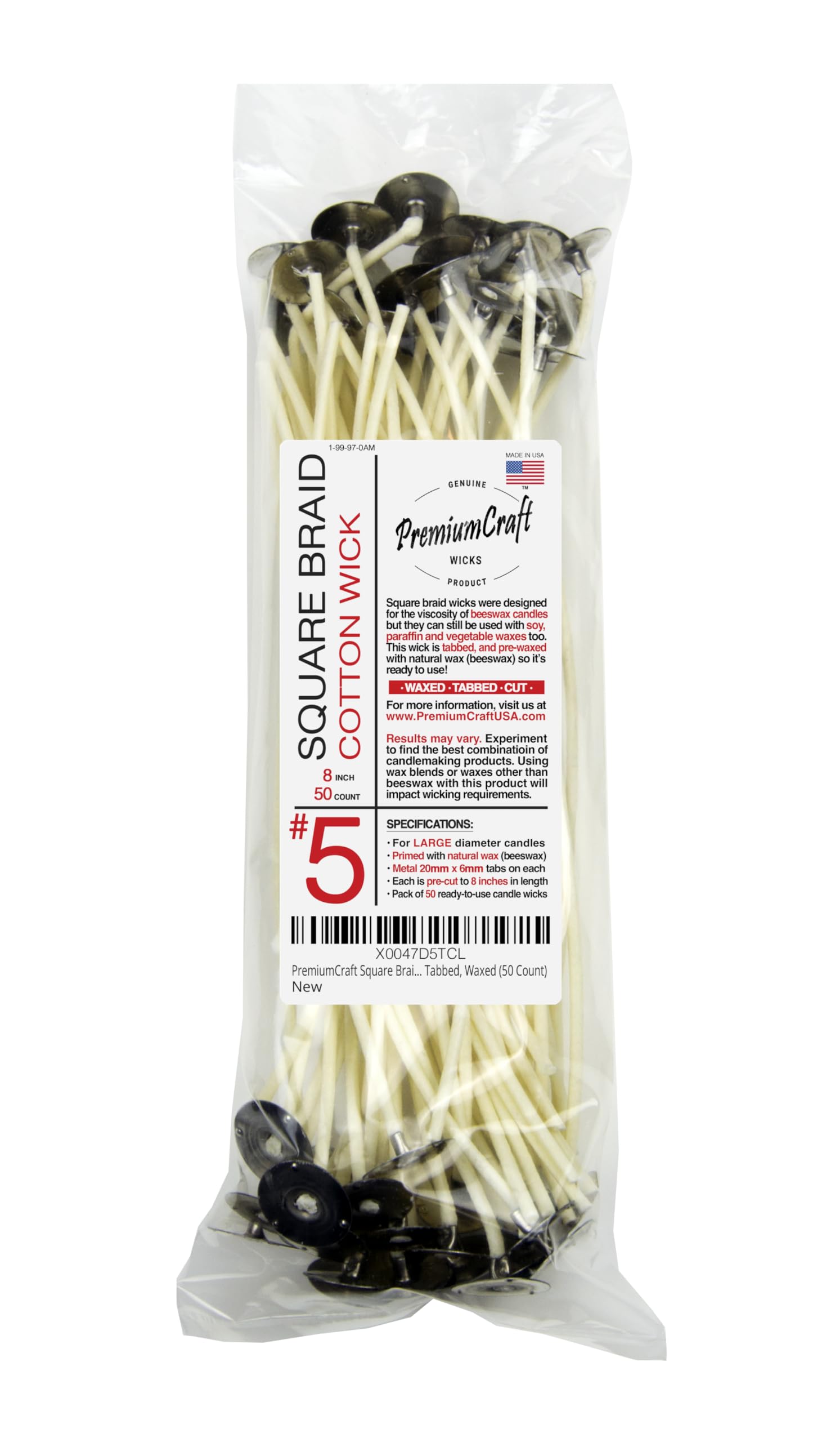 Amazon.com: PremiumCraft Square Braid Cotton Candle Wick - #5, Tabbed ...