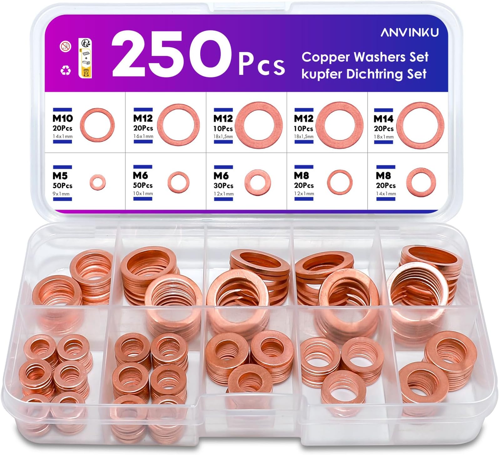 Connect 31869 Assorted Sump Plug Washers Box 250pc : Amazon.co.uk: DIY ...