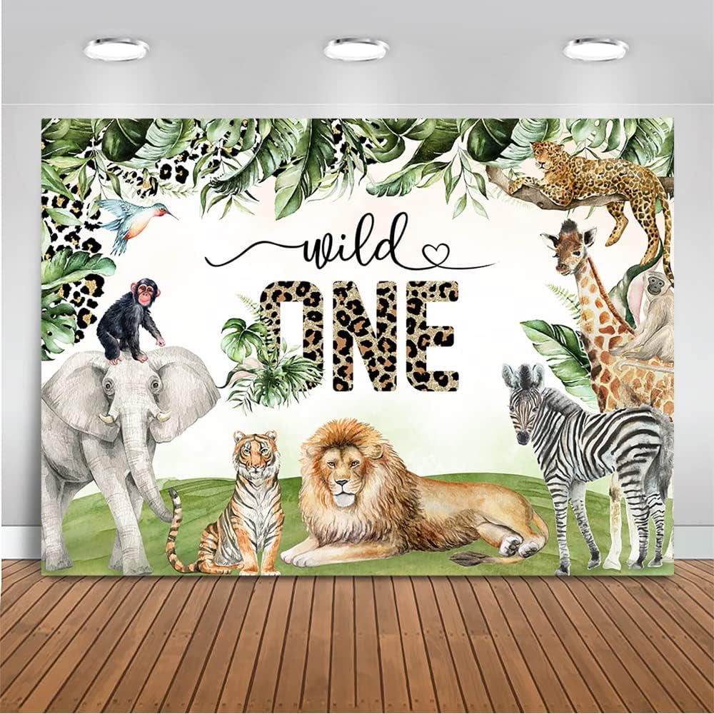 Amazon.com : Mocsicka Wild One Birthday Backdrop Jungle Safari 1st ...