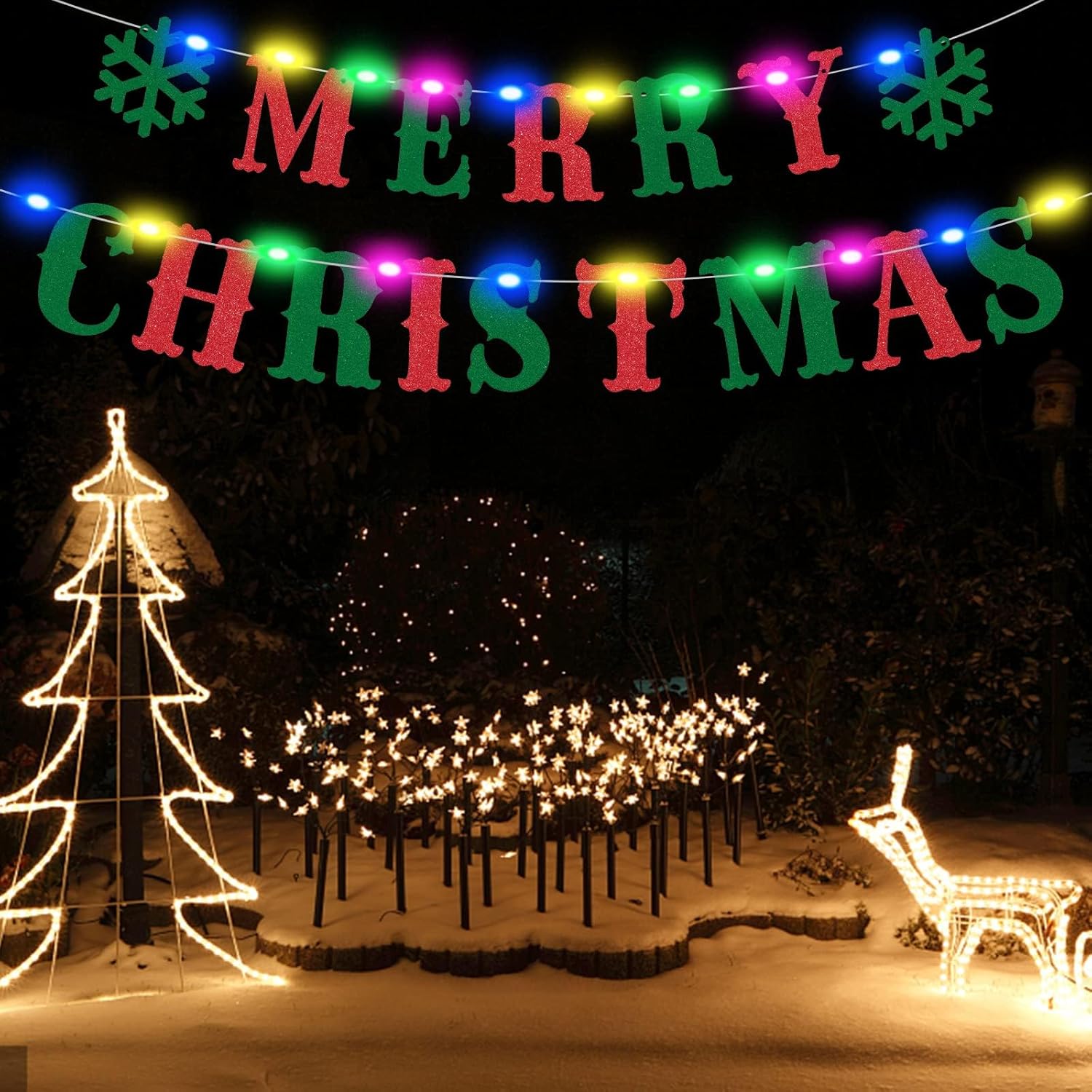 Amazon.com: Merry Christmas Glittery Banner with LED Lights - Red ...
