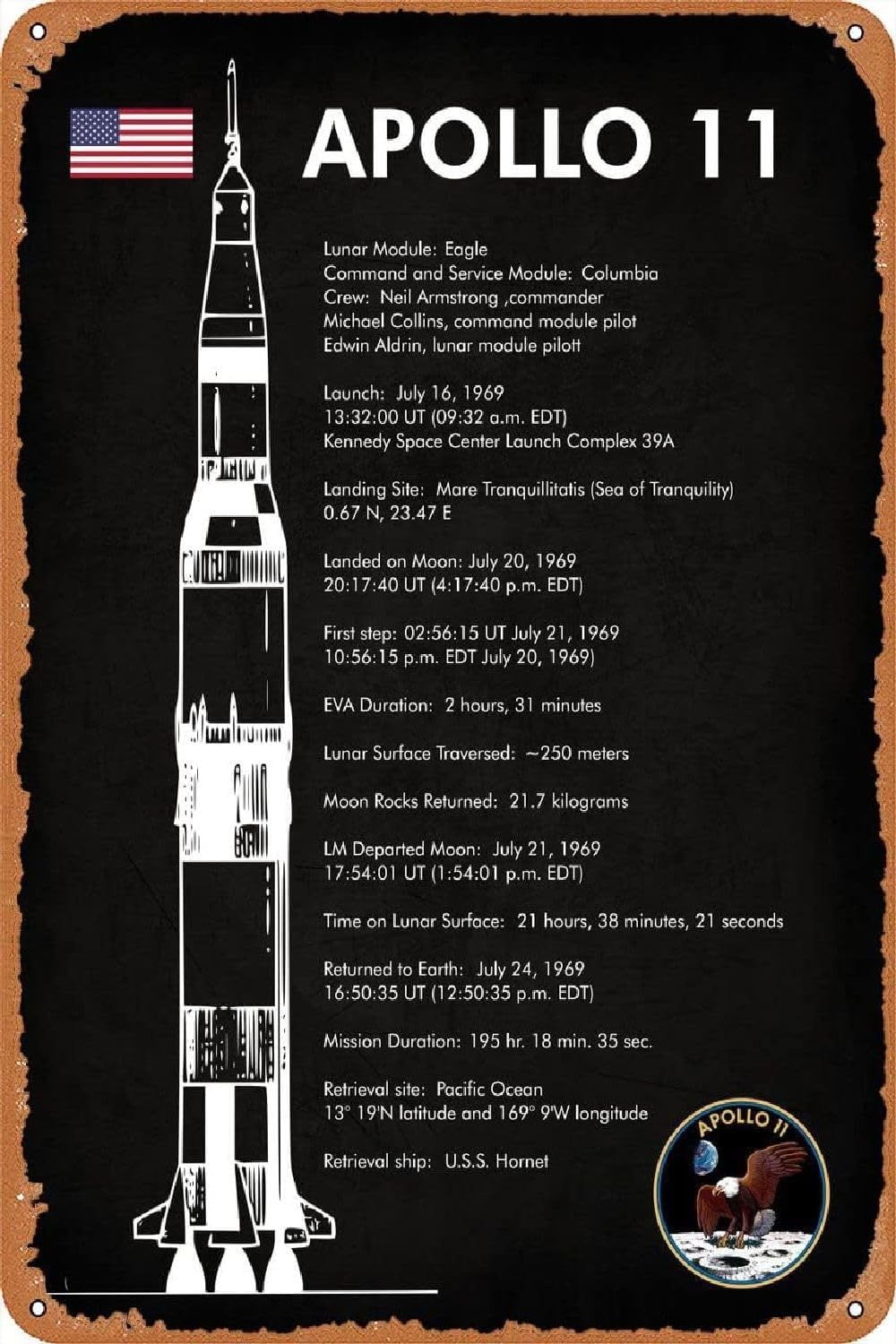 Amazon.com: Metal Sign Apollo 11 Launch Saturn V Rocket - Man Cave Home ...