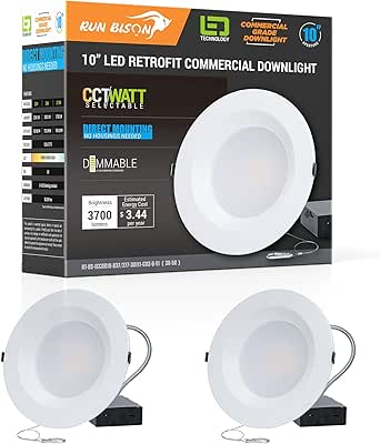 Run Bison 10 Inch Recessed LED Commercial Downlight with J-Box, Wattage ...