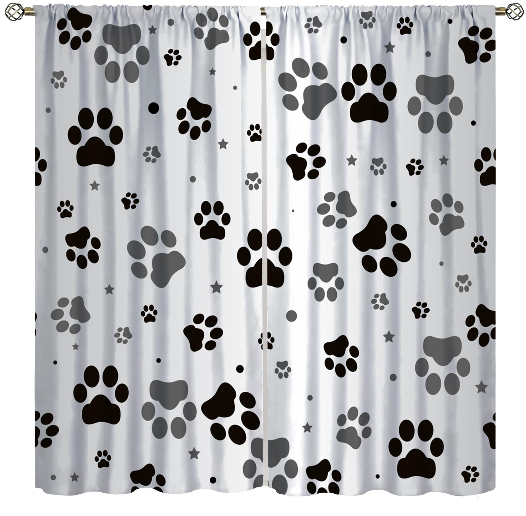 Amazon.com: Paw Print Curtains, Gray Cartoon Star Cute Cute Pet Dog ...