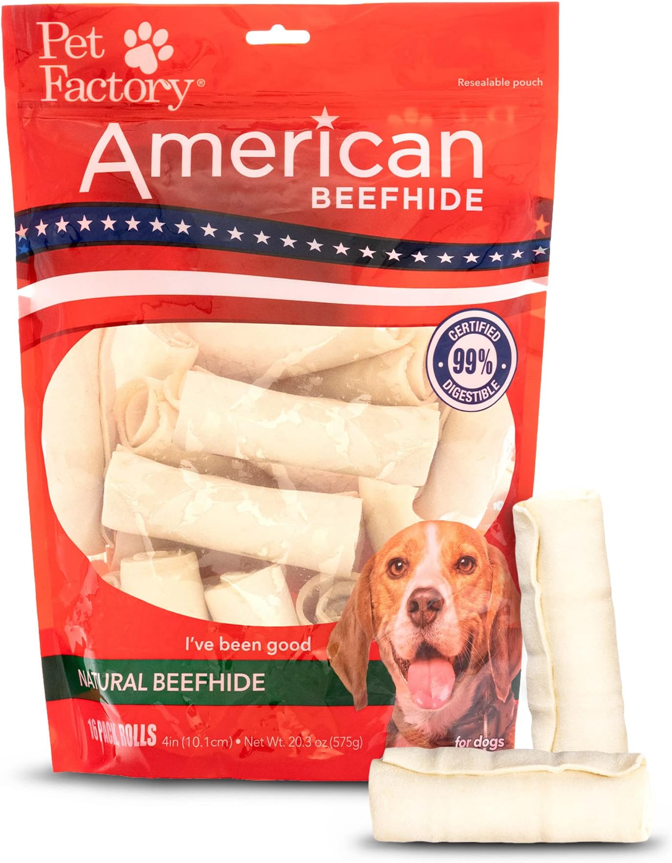 Amazon.com : Pet Factory American Beefhide 4" Rolls Dog Chew Treats ...