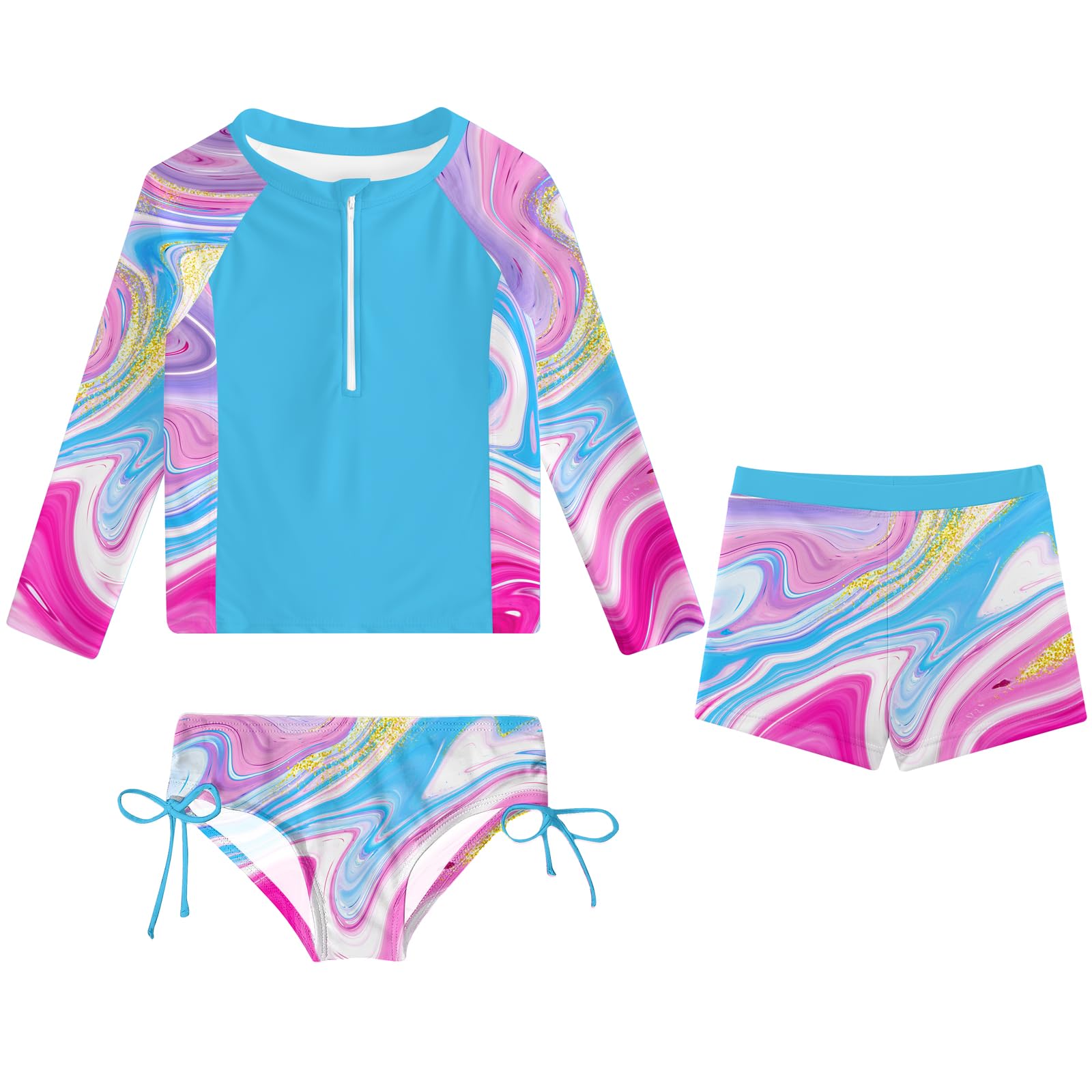 Snapklik.com : Girls Swimsuit 3 Piece Rash Guard Set Long Sleeve UPF 50 ...