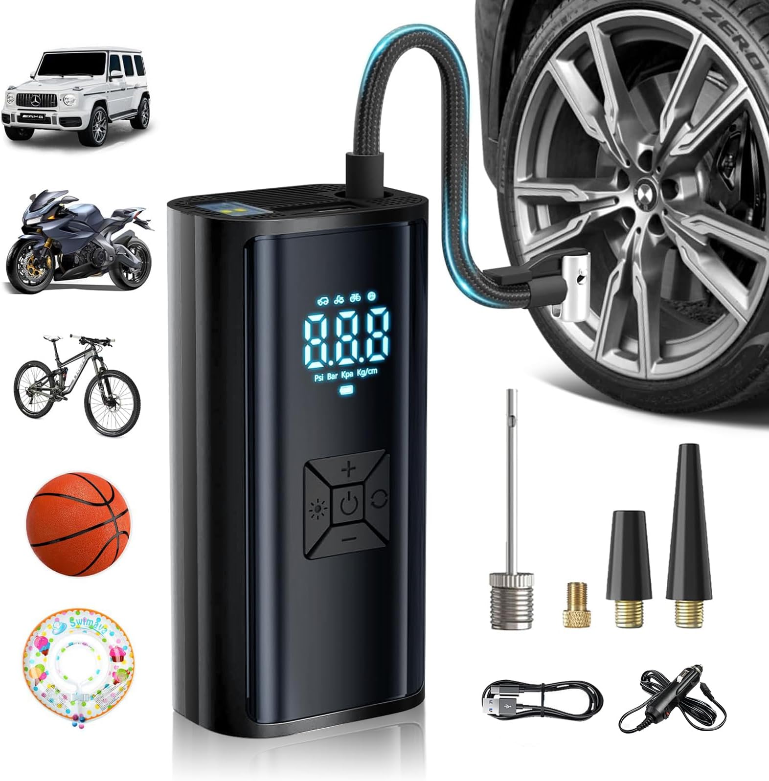 Compresor de Aire Portátil Automatico Inflador de Llantas Portátil, 150 ...