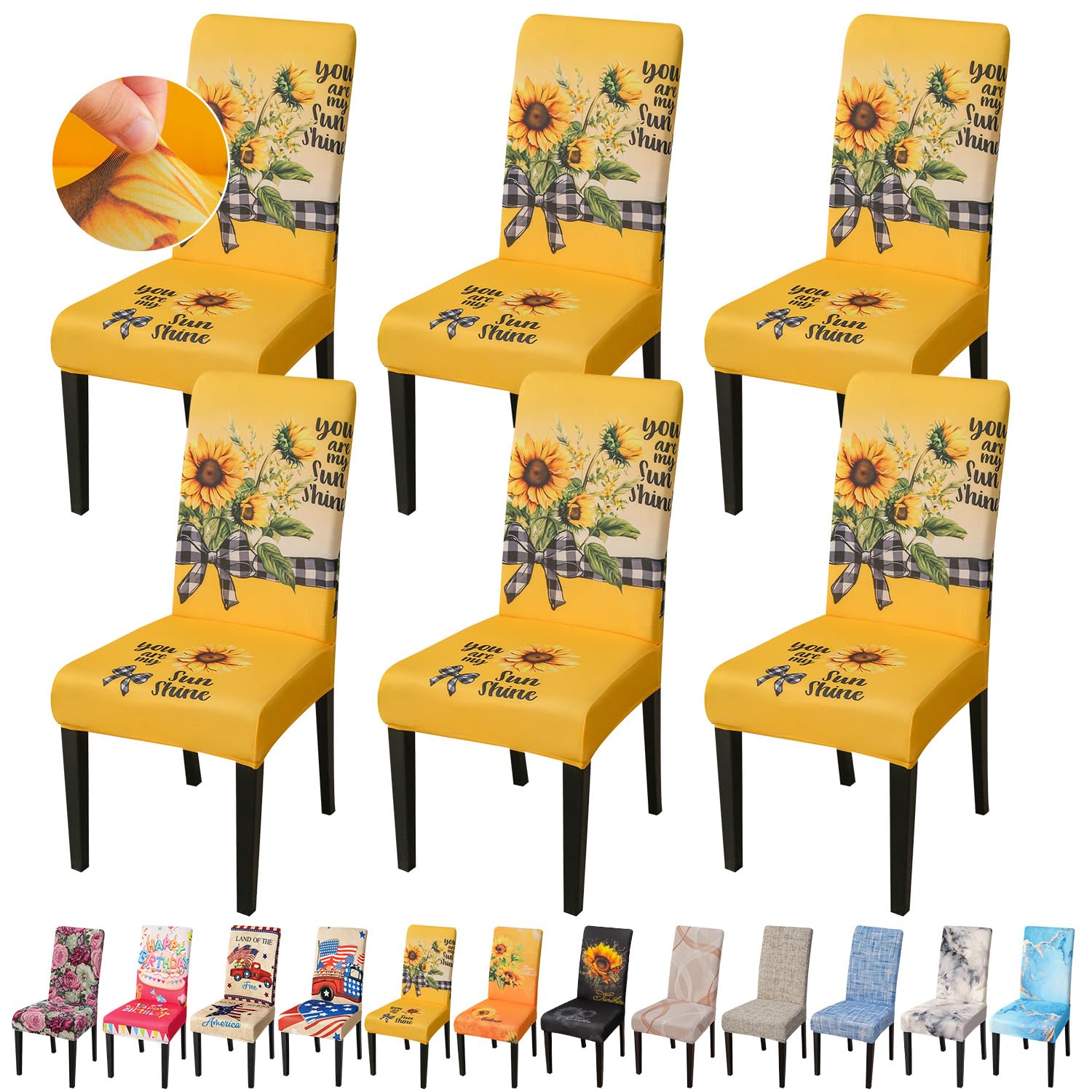 Amazon.com: JQinHome Sunflower Chair Covers for Dining Room Set of 4 ...
