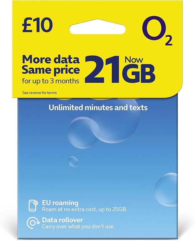 O2 SIM Card UK & EUROPE (ROAM FREE) PREPAID PAYG £10 Bundle - 8GB ...