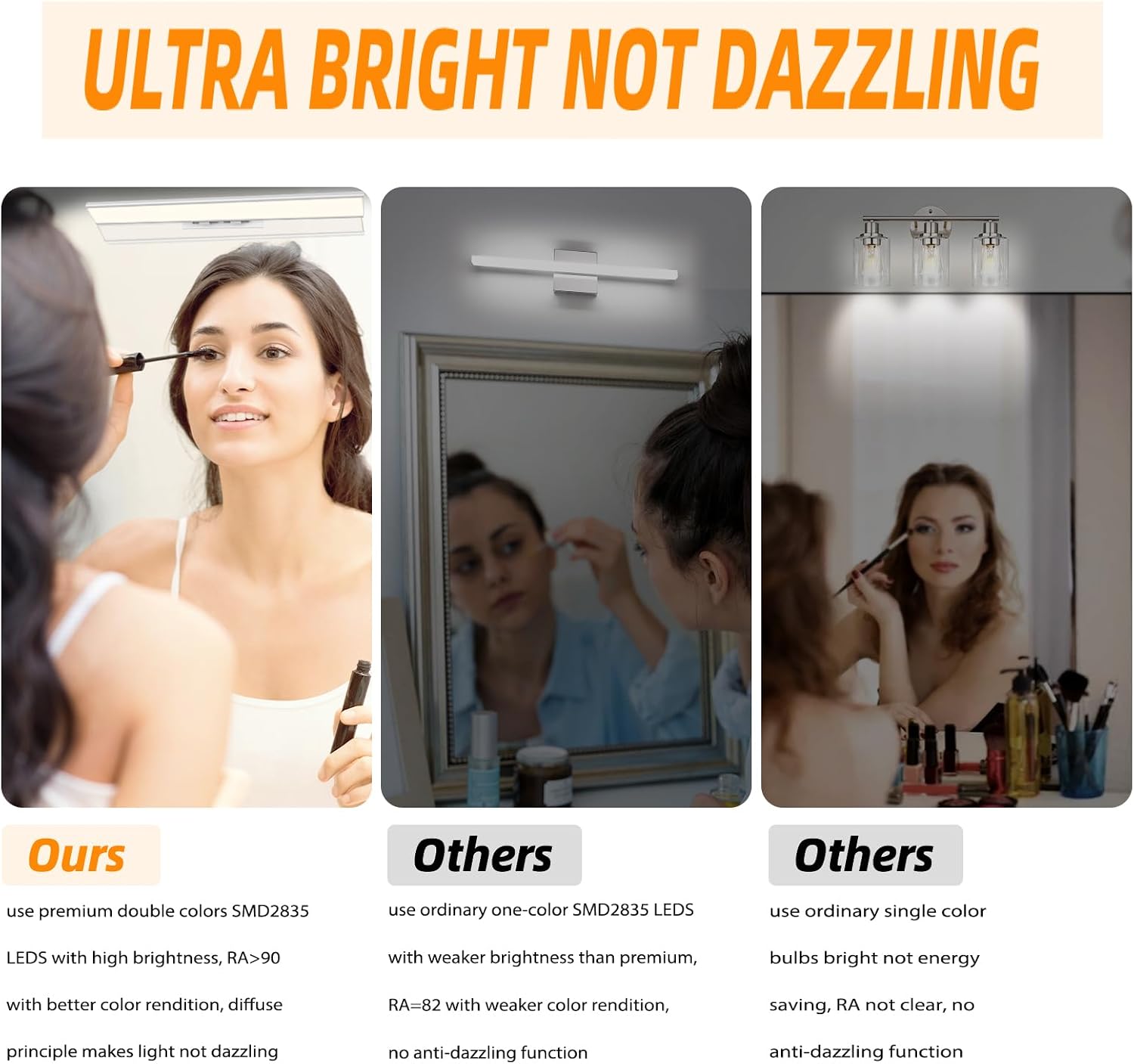 MY BEAUTY LIGHT Barra de luz LED brillante regulable para espejo, 2600K ...