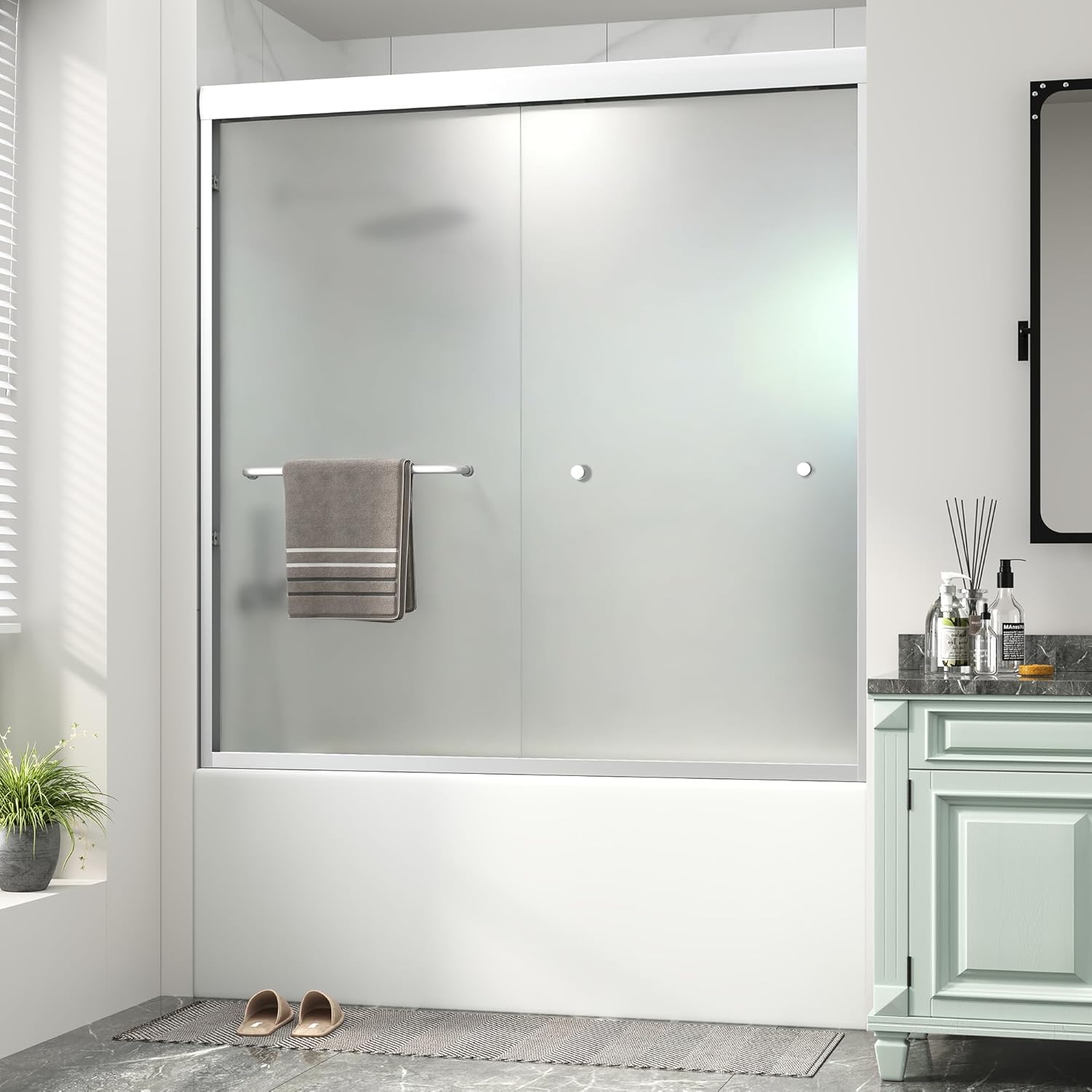 Double Sliding Bathtub Door 55"-60" W x 60" H with Nano Anti-Explosion ...