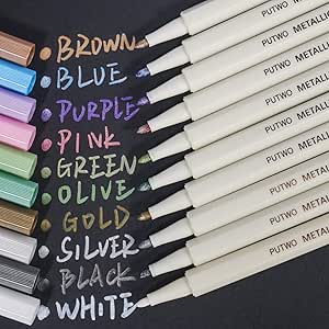 PuTwo Metallic Stifte, 10 Stück Metallic Marker Wasserfest Scrapbook ...
