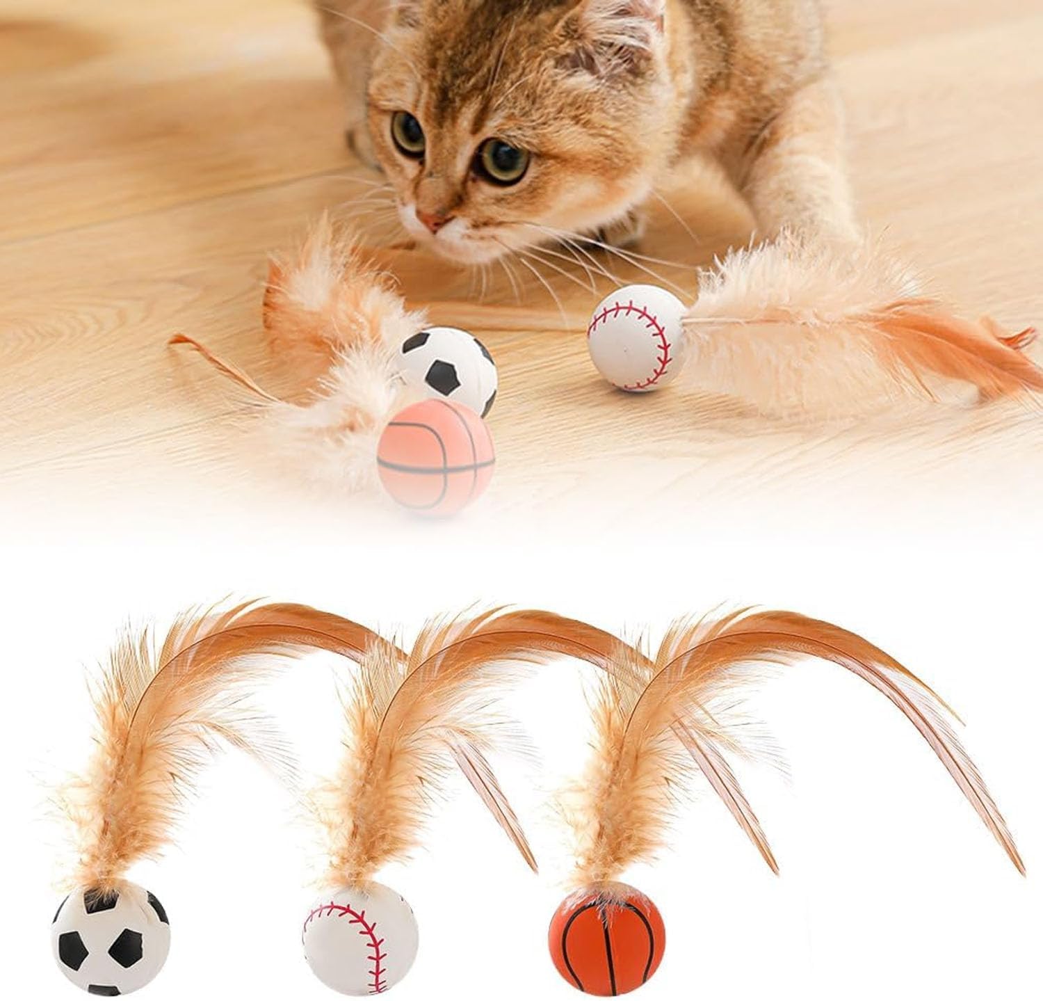 Amazon.com : LIGIDAR 3Pcs Cat Feather Ball Toys,Interactive Feather ...