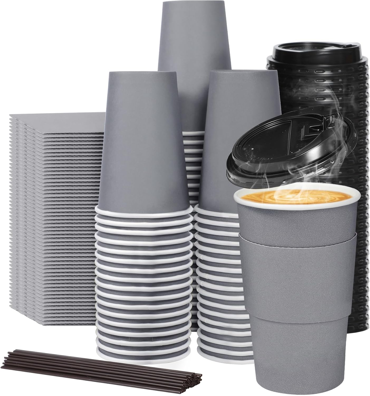 Amazon.com: Huifany 16 oz Coffee Cups with Lids 100pack, Disposable ...