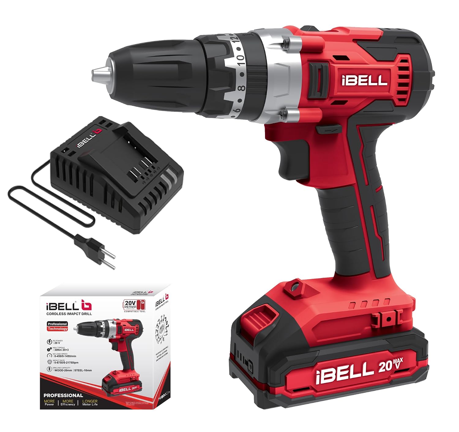 Ibell One Power Series Cordless Impact Drill Cd20-30 20V 30Nm 1450Rpm ...