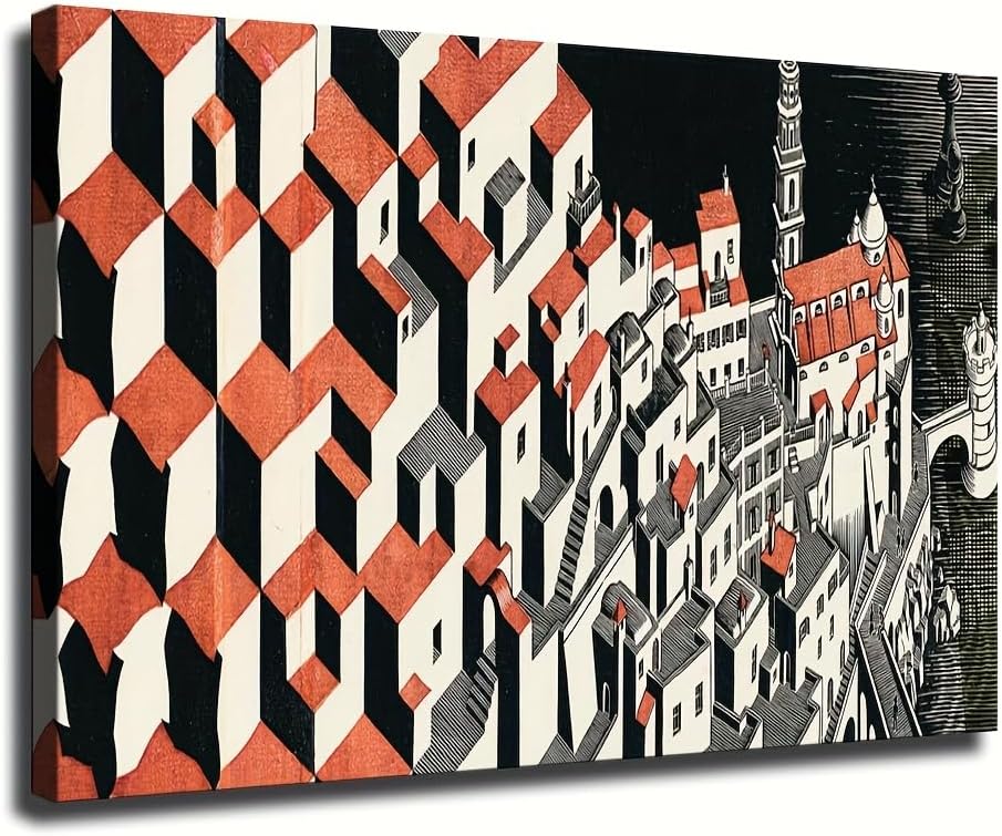 Amazon.com: Mc Escher Abstract House Hanging Canvas Painting Posters ...