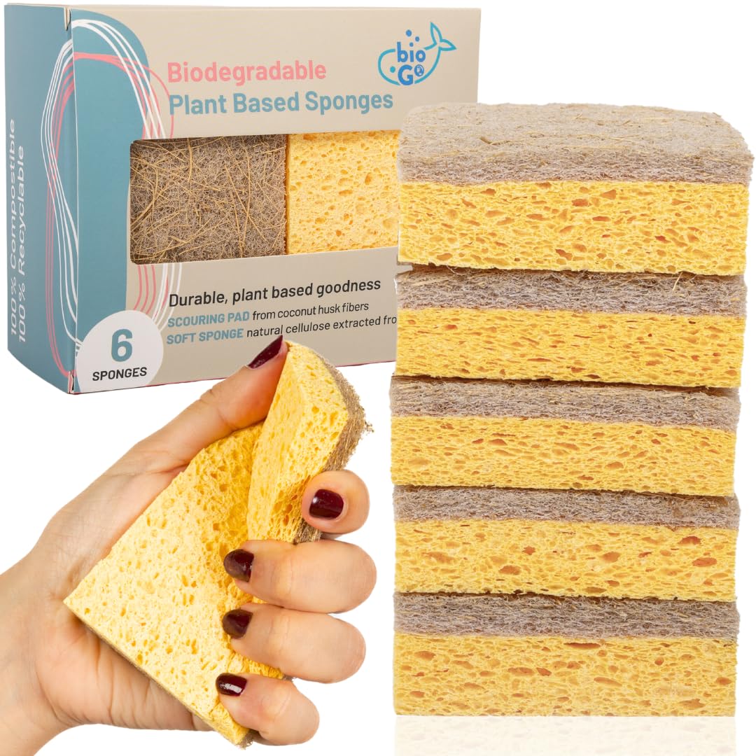bioGo 6 Pack Biodegradable Kitchen Sponges – Eco-Friendly, Compostable ...