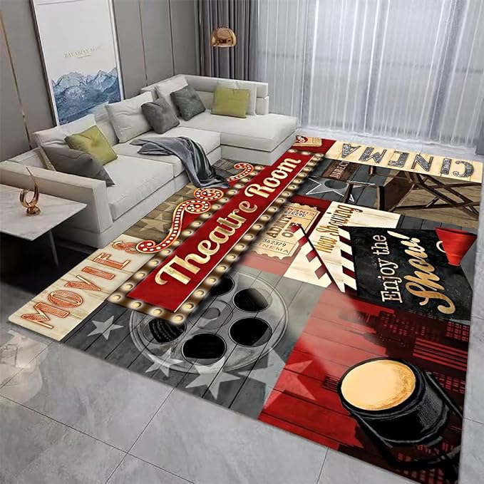 Amazon.com: Vintage Home Theater Red Cinema Movie Theater Area Rugs ...