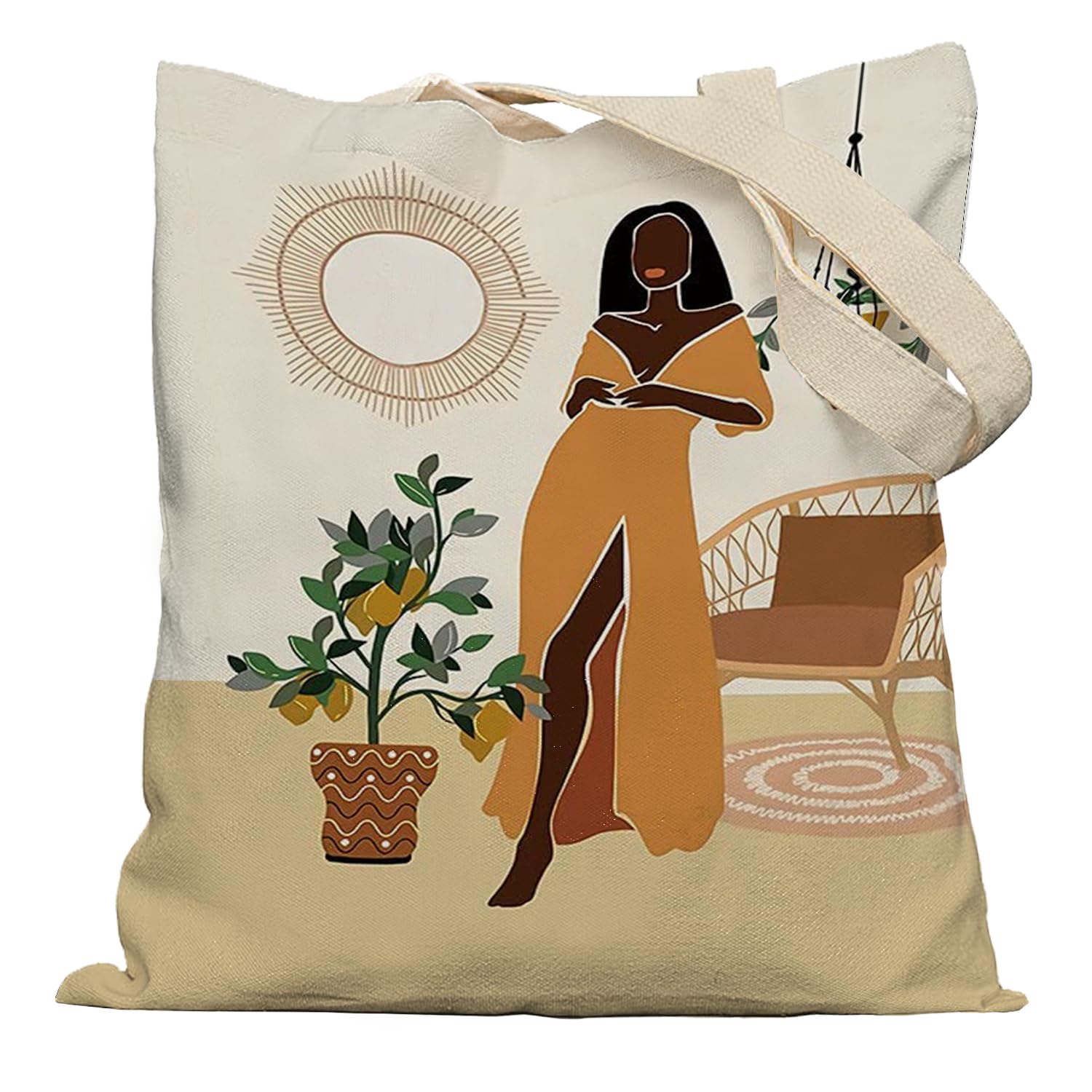 Amazon.com: YeiHe Boho African Woman Art Canvas Tote Bag Aesthetic ...