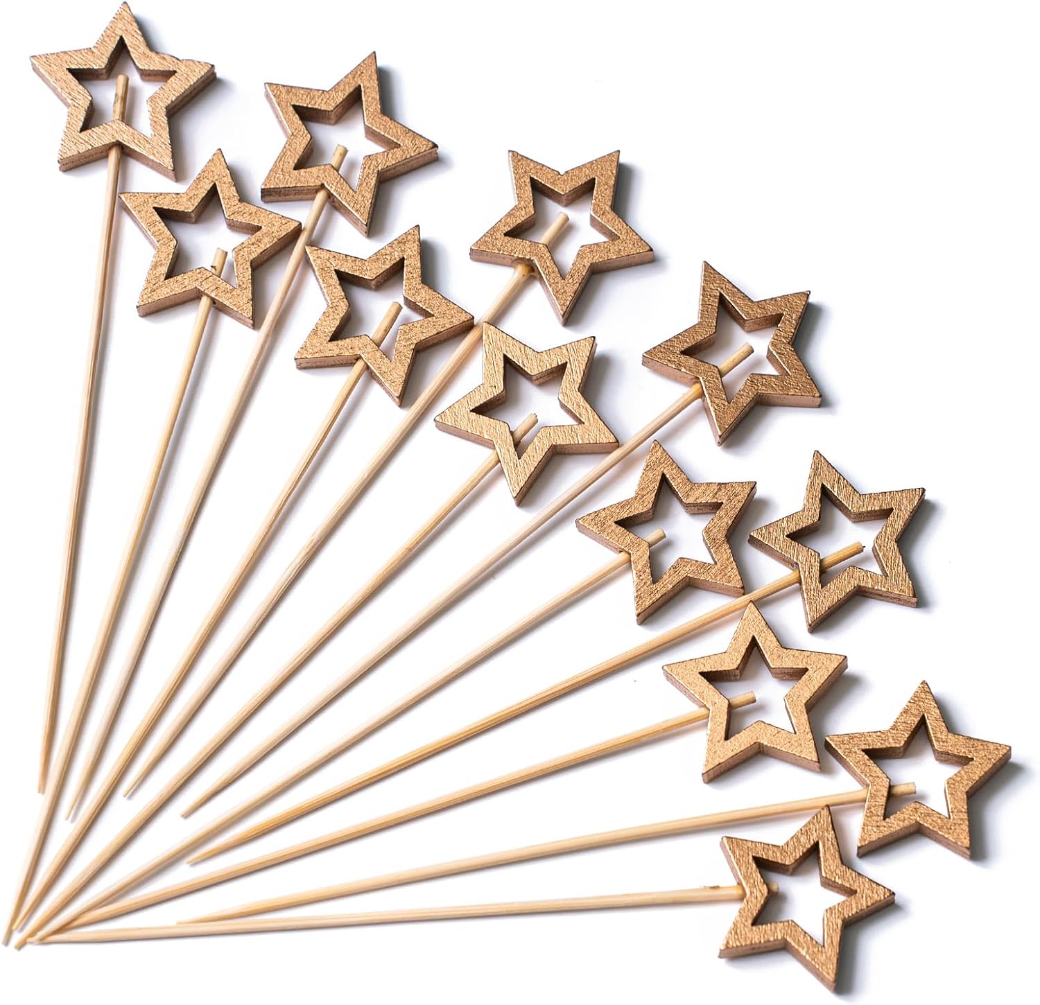 Amazon.com | PuTwo Gold Star Cocktail Picks 4.7 Inch 100pcs Bamboo ...