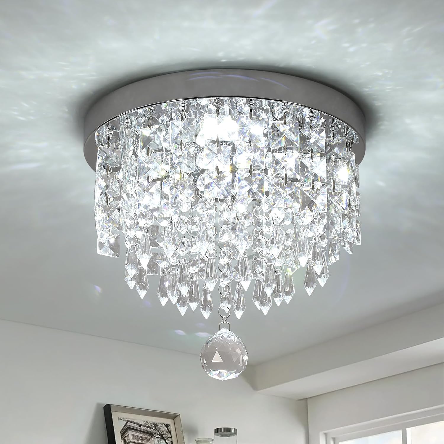 Goeco LED Small Crystal Chandelier, 9.8 Inch Mini Chandelier Light ...
